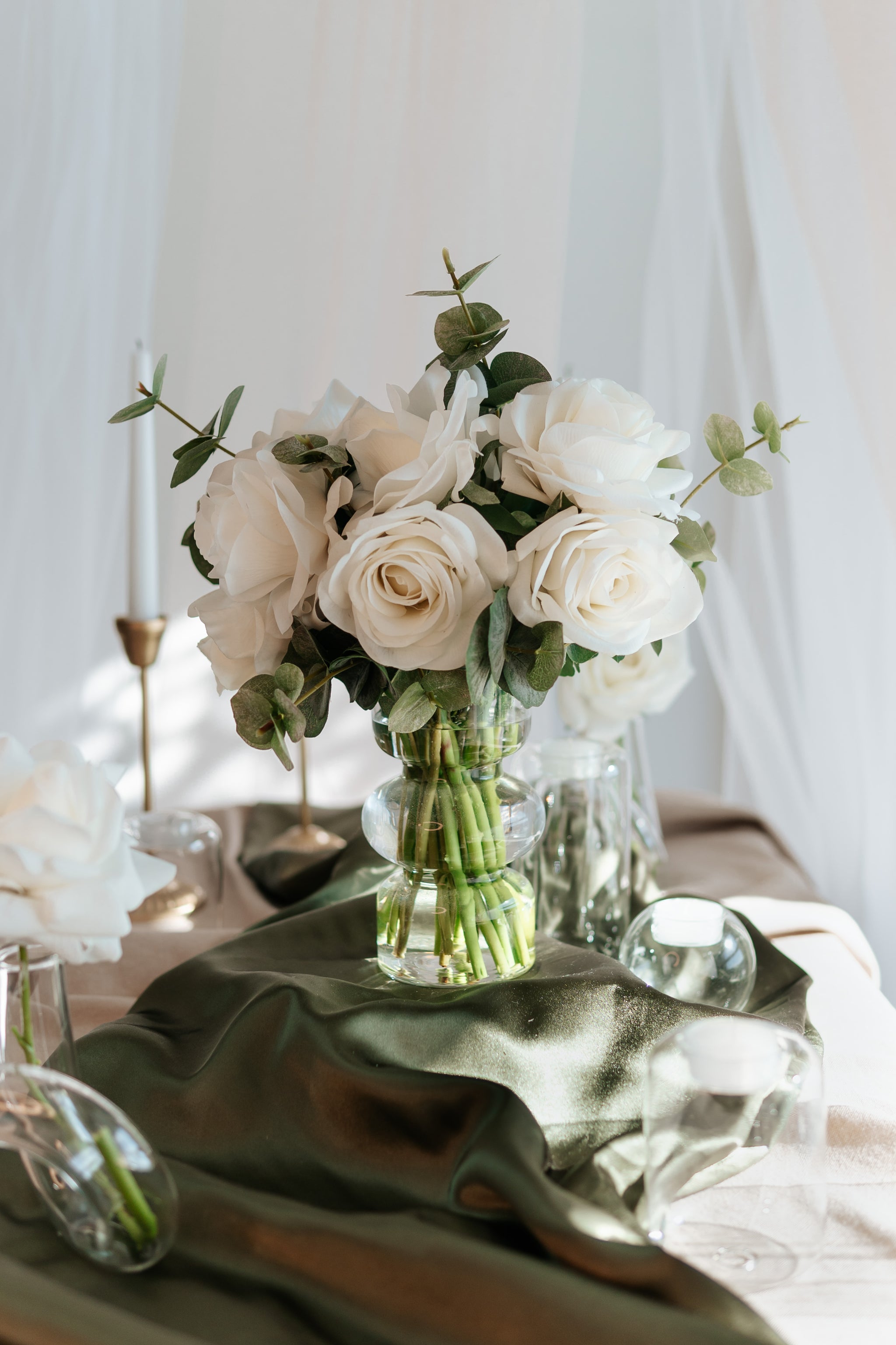 Callista White Real Touch Rose Wedding Centerpiece – Lifelike Faux Flo ...